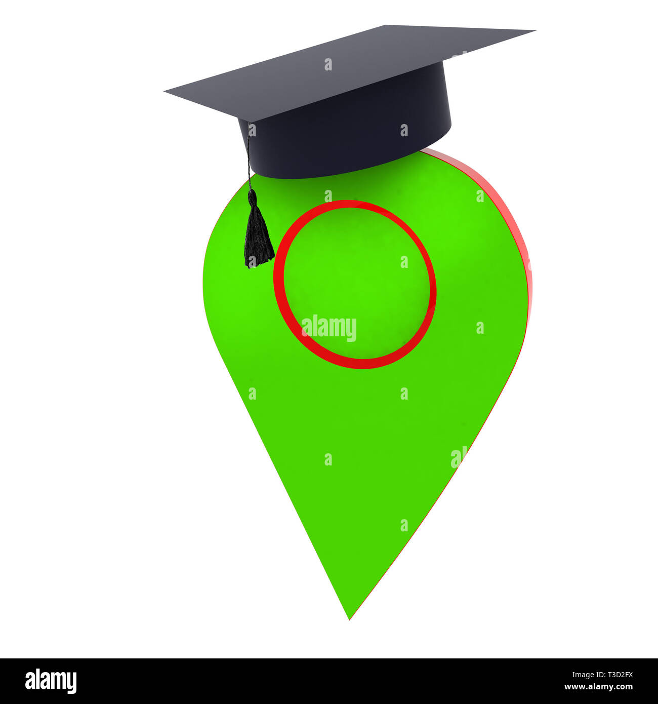 Geo pin with graduation hat on white. School sign, geolocation and ...