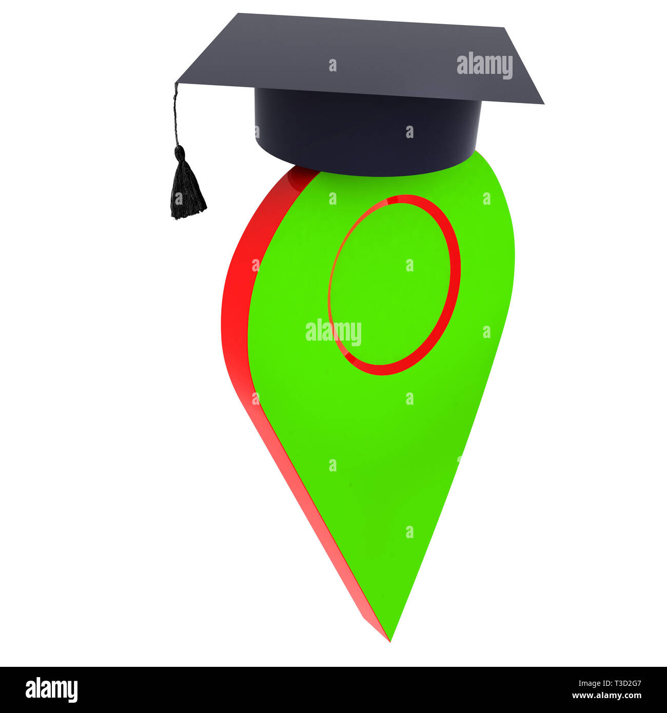 Geo pin with graduation hat on white. School sign, geolocation and ...