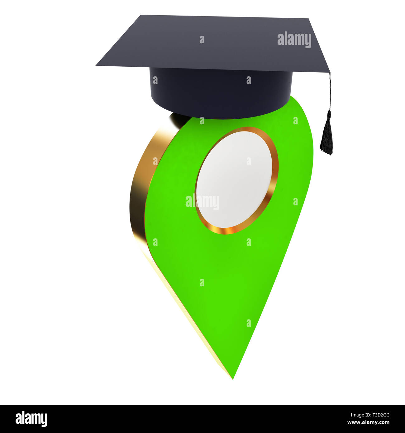 Geo pin with graduation hat on white. School sign, geolocation and ...