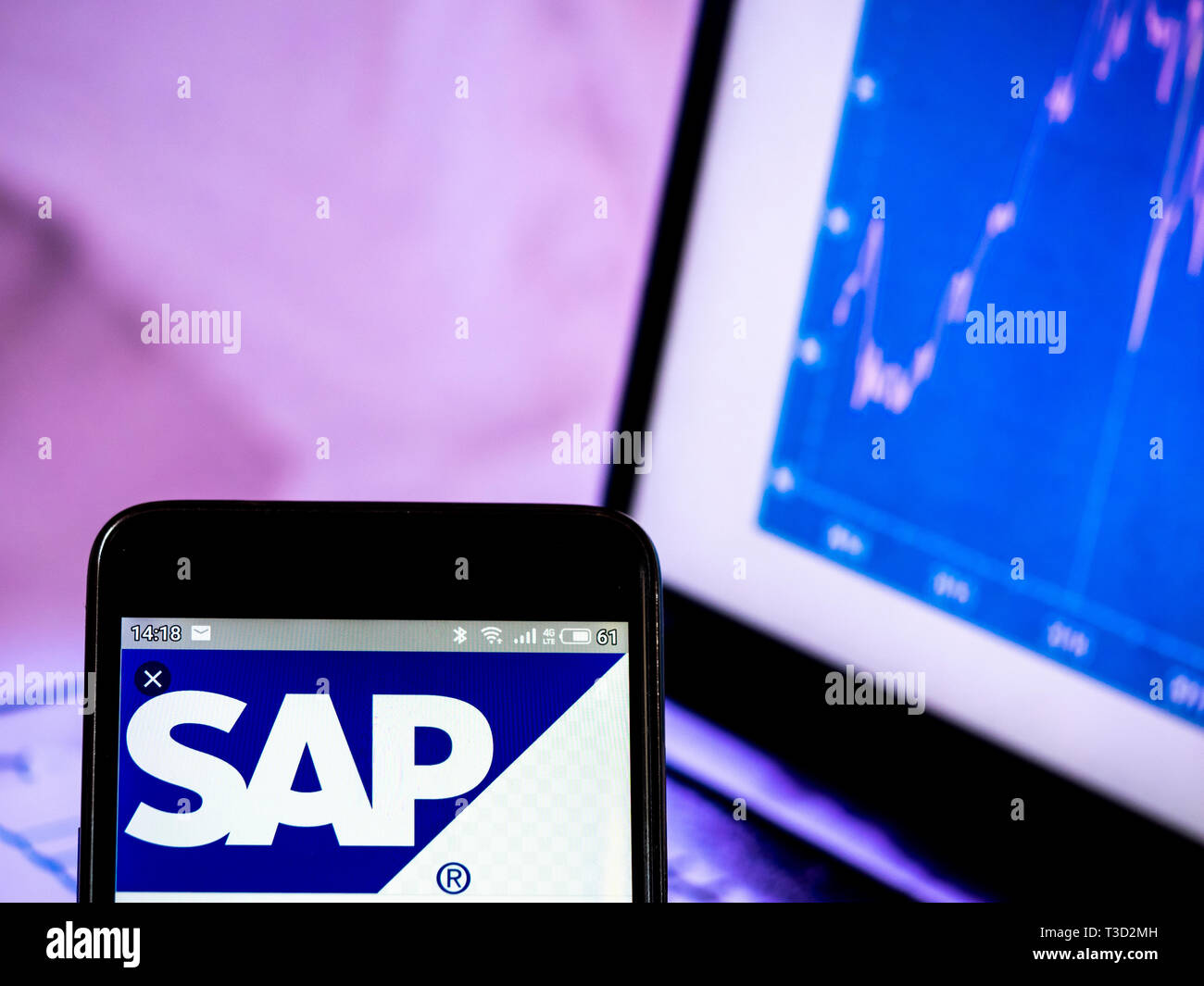 In this photo illustration a SAP SE logo seen displayed on a smart ...