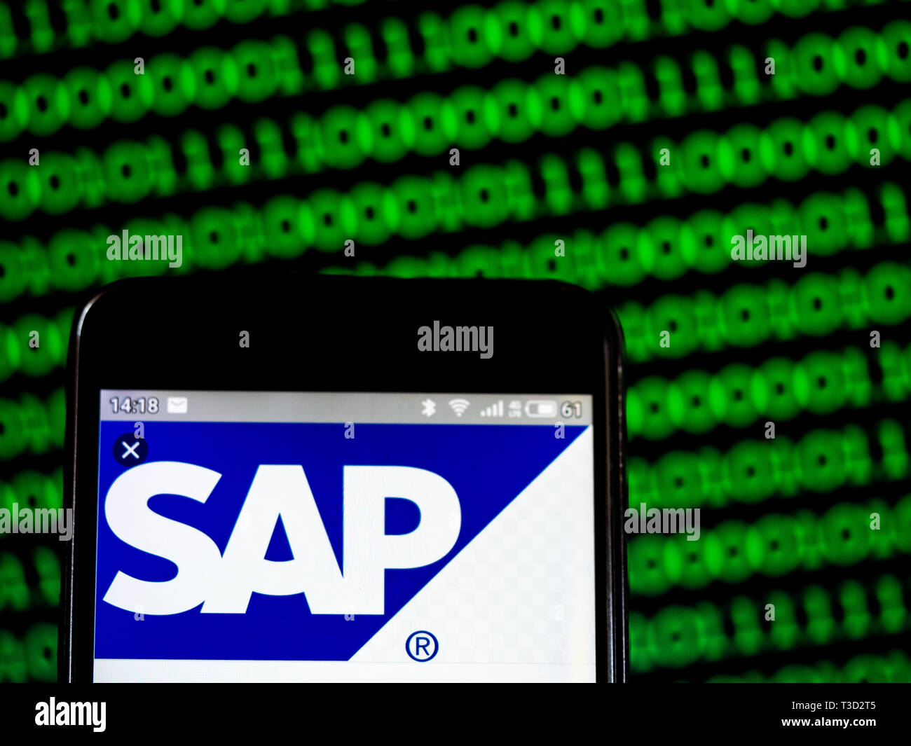 In this photo illustration a SAP SE logo seen displayed on a smart ...