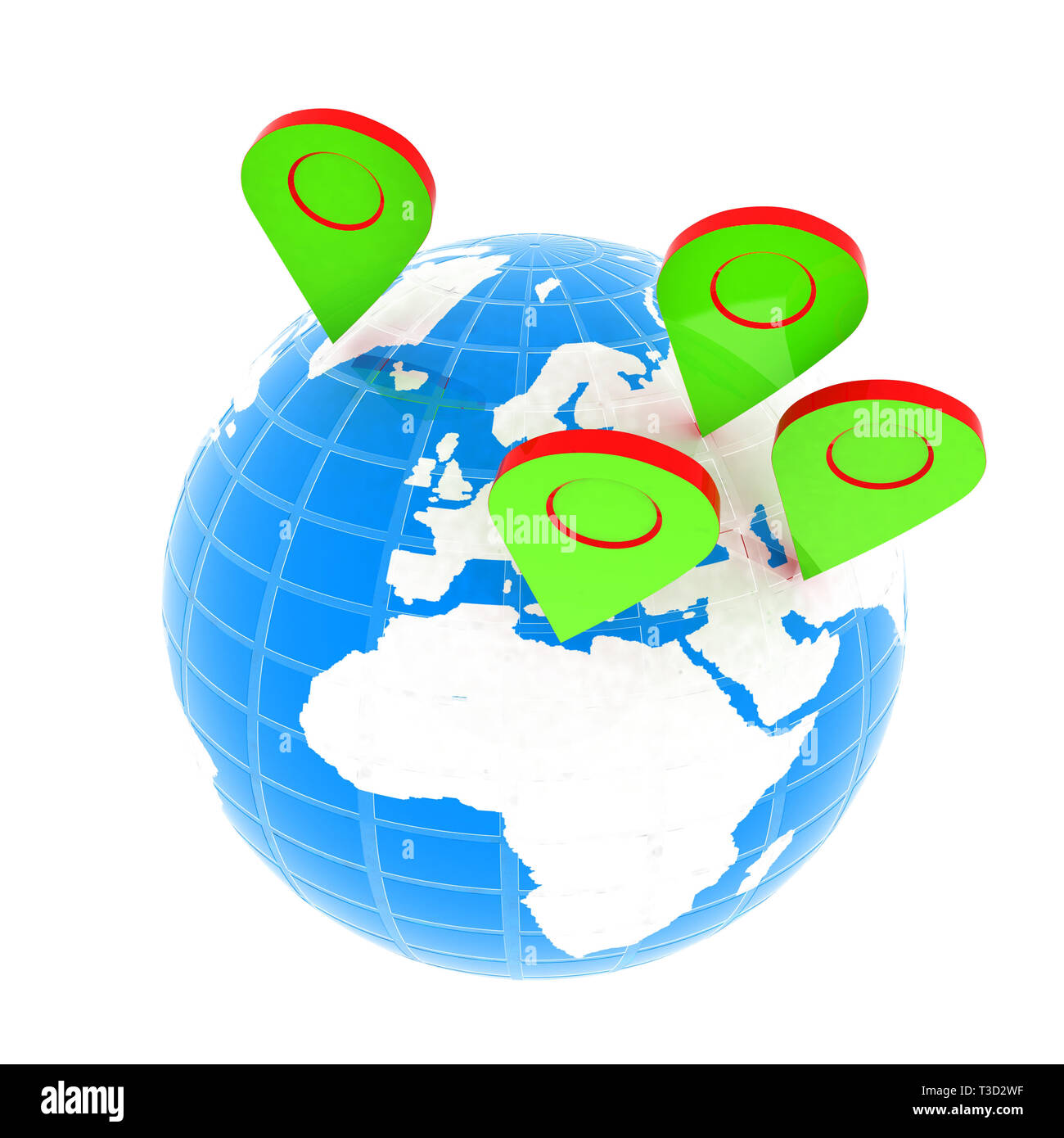 Planet Earth and map pins icon. Earth globe and colorful map labels ...