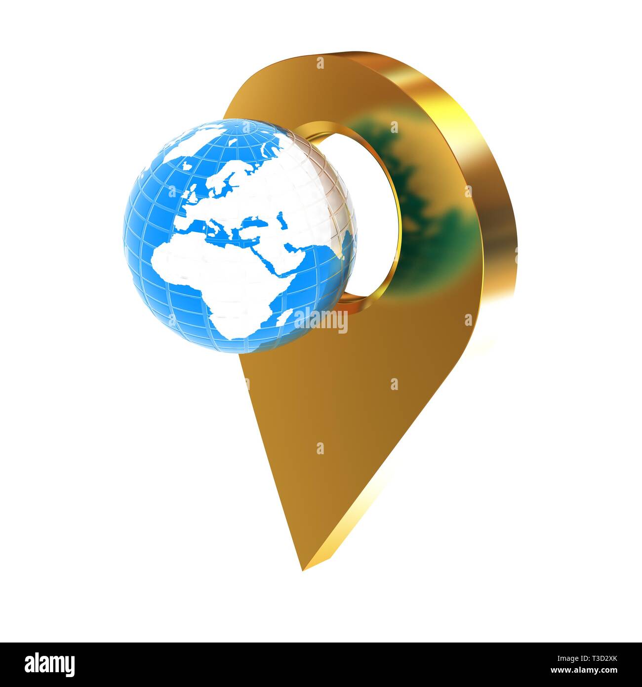 Planet Earth and golden map pins icon on Earth. 3d illustration Stock ...