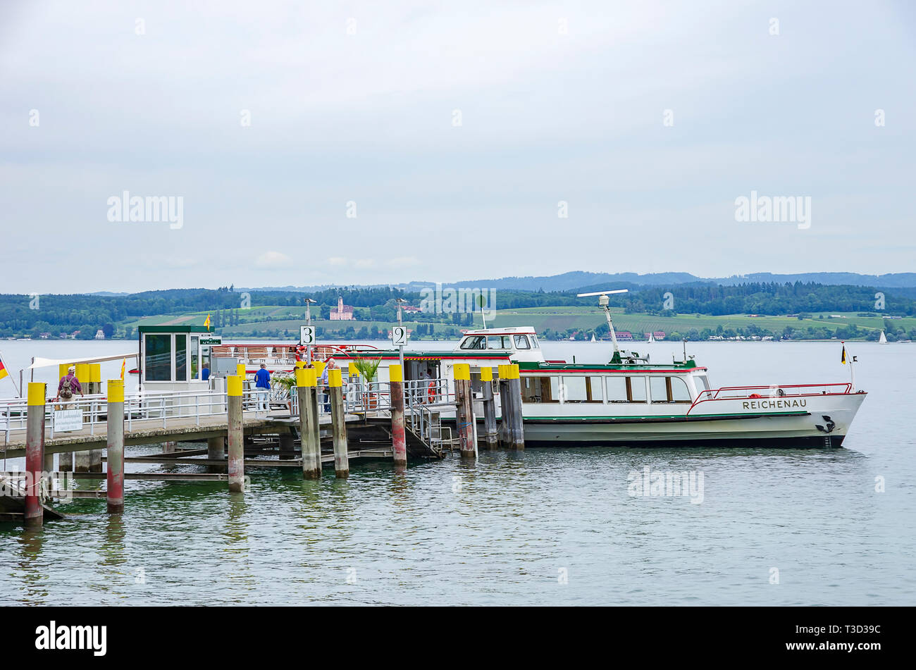 The excursion boat MS REICHENAU has docked at the landing stage of the ...