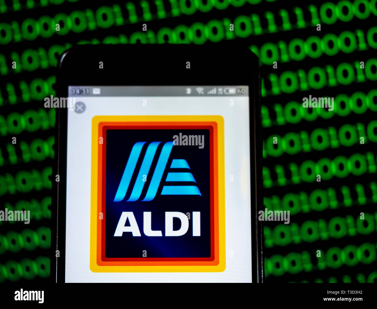 In this photo illustration an Aldi logo seen displayed on a smart phone ...
