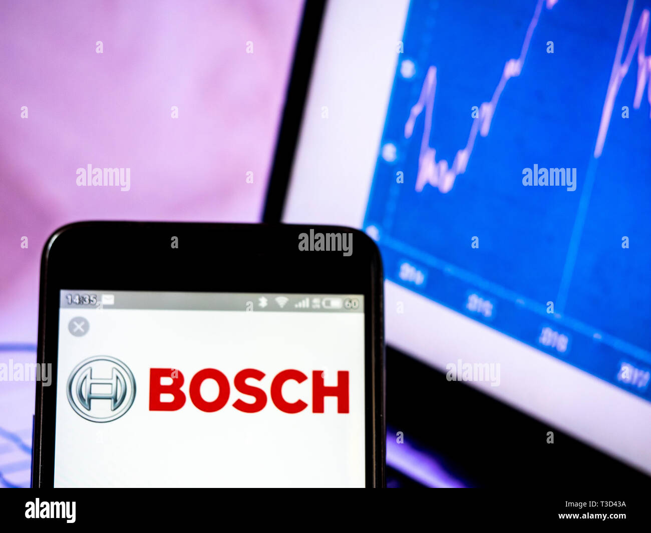 In this photo illustration a Bosch logo seen displayed on a smart phone ...