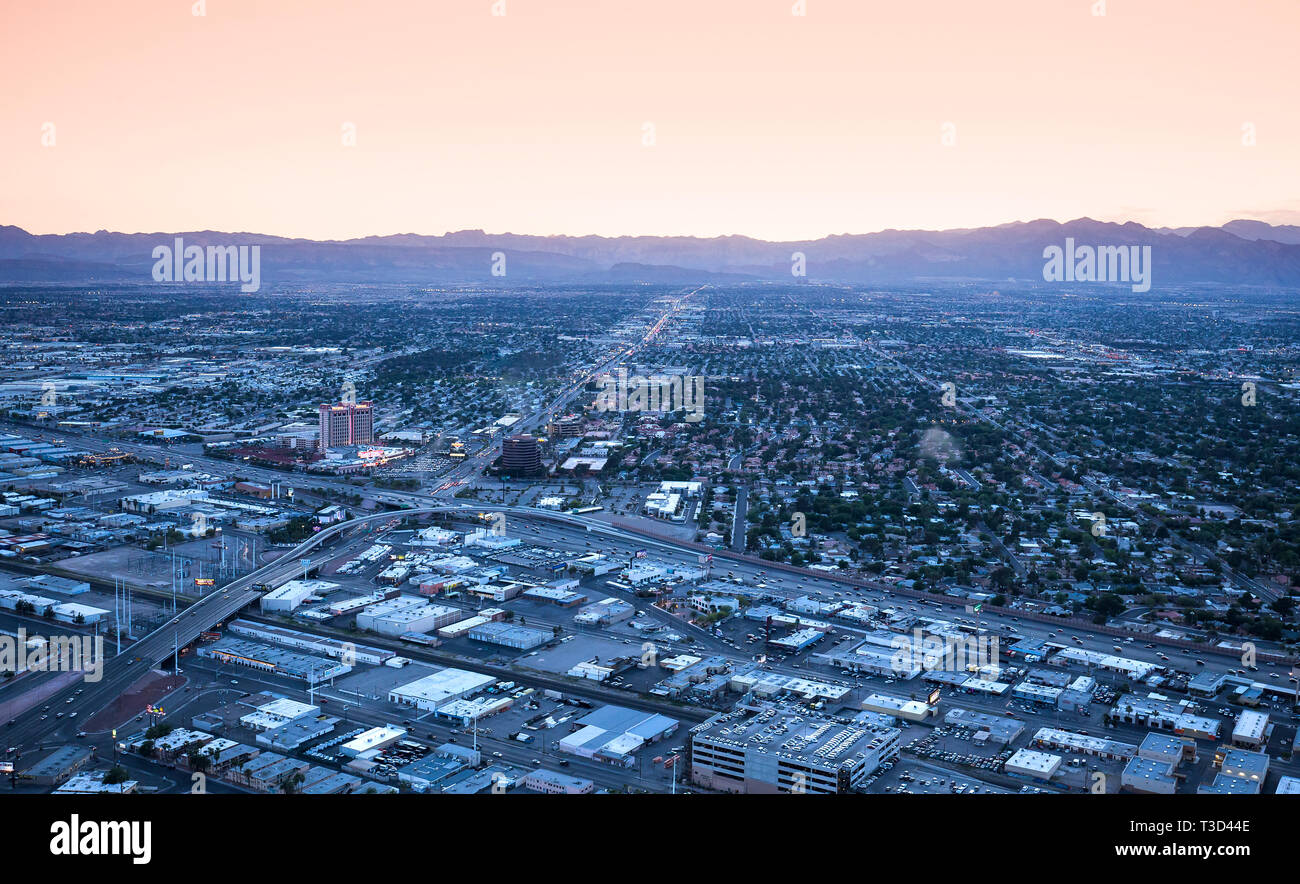 LAS VEGAS, NEVADA - APRIL 10, 2015 : aerial view of the city from the ...