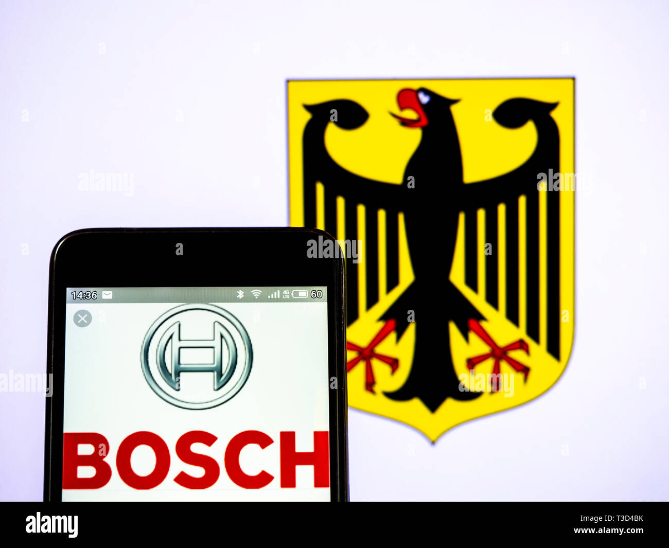 In this photo illustration a Bosch logo seen displayed on a smart phone ...