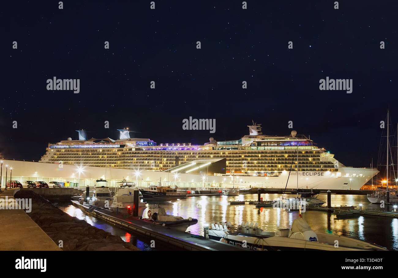 Cruise Ship in port at night Stock Photo - Alamy