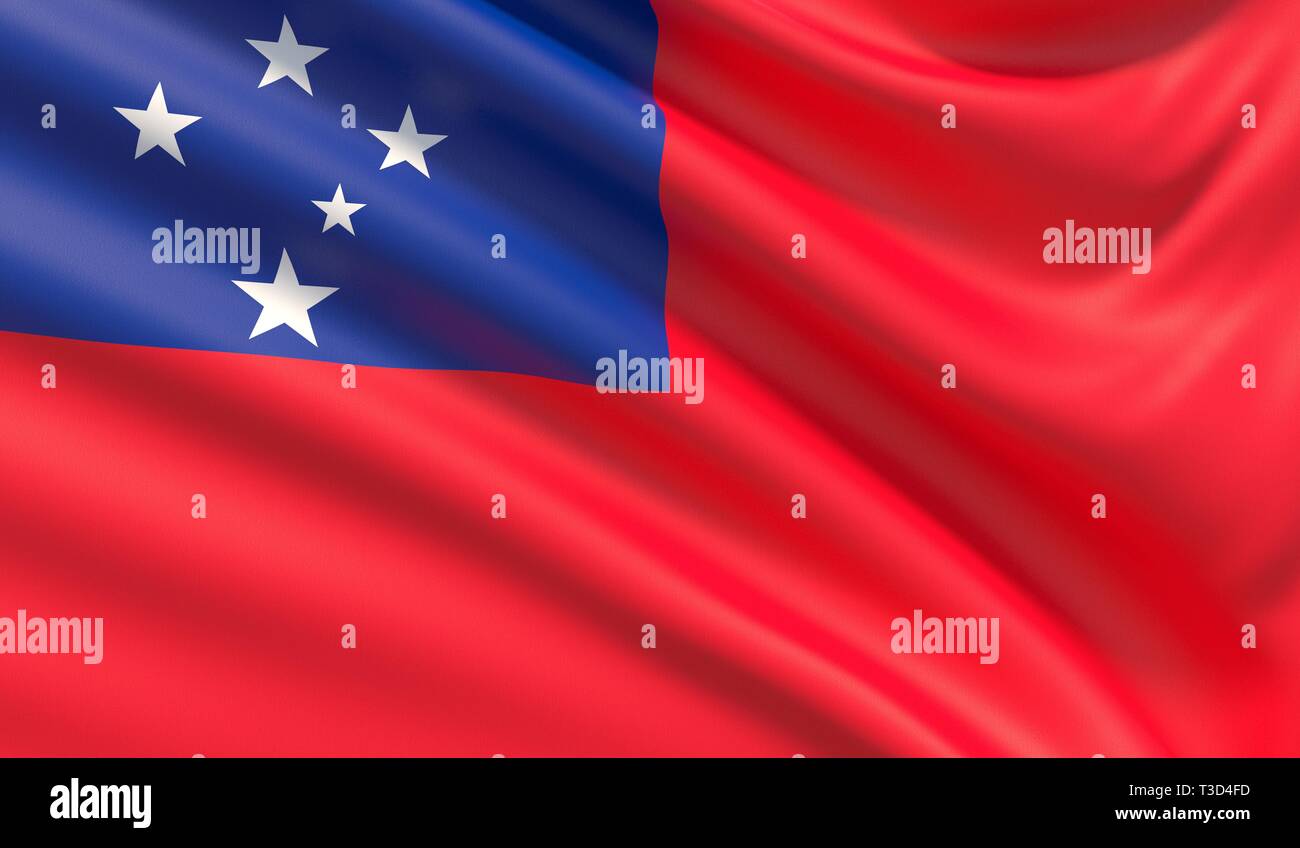 Flag of Samoa. Waved highly detailed fabric texture. 3D illustration ...