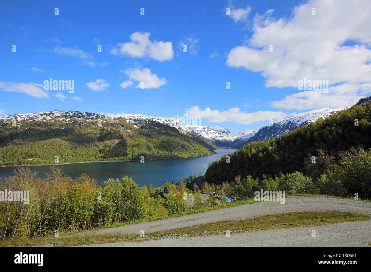 Spring Norway landscape with mountains and water of fjord Stock Photo ...