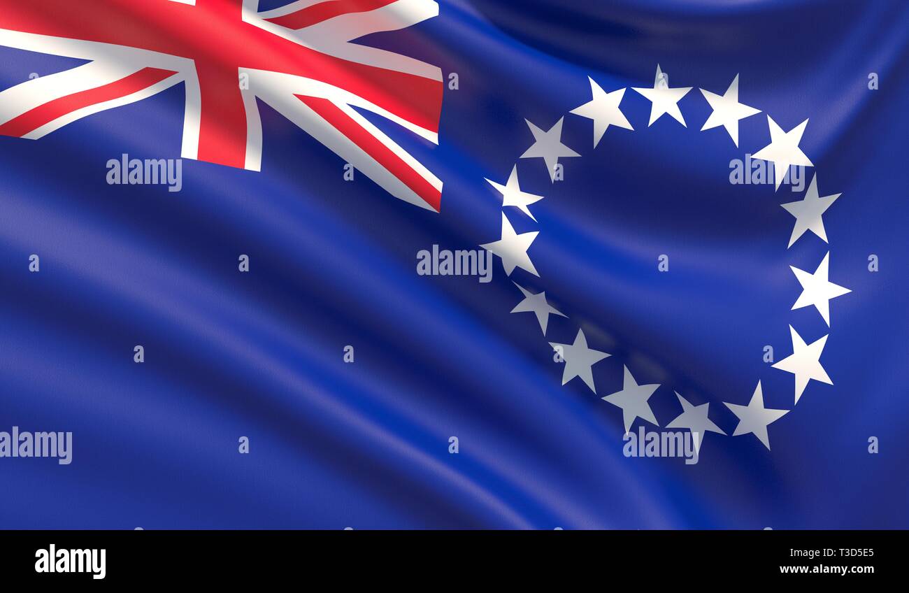 Flag of Cook Islands. Waved highly detailed fabric texture. 3D ...