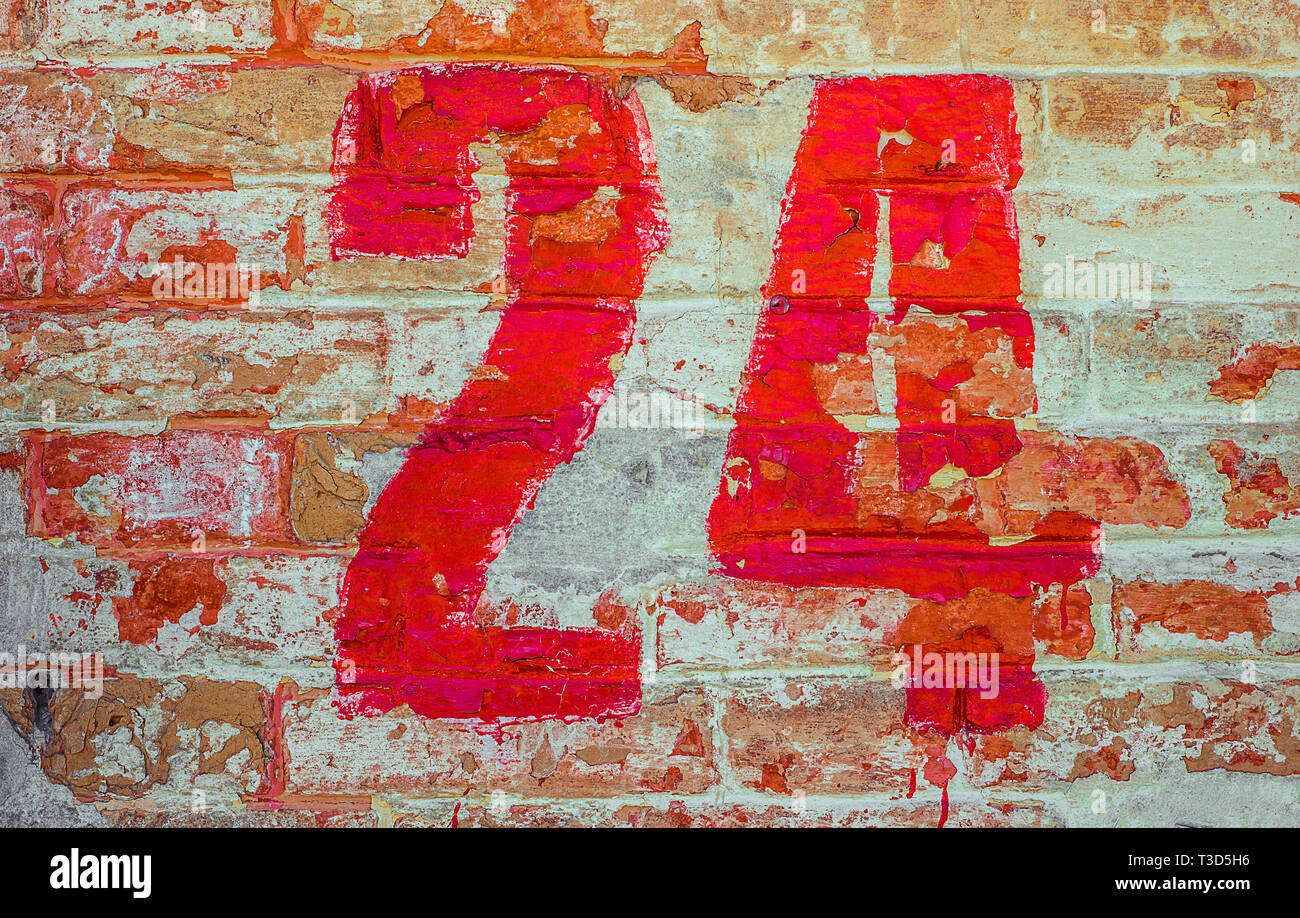 Nuber Twenty Four A Drawn By Red paint On Whitewashed Old Brick Wall ...