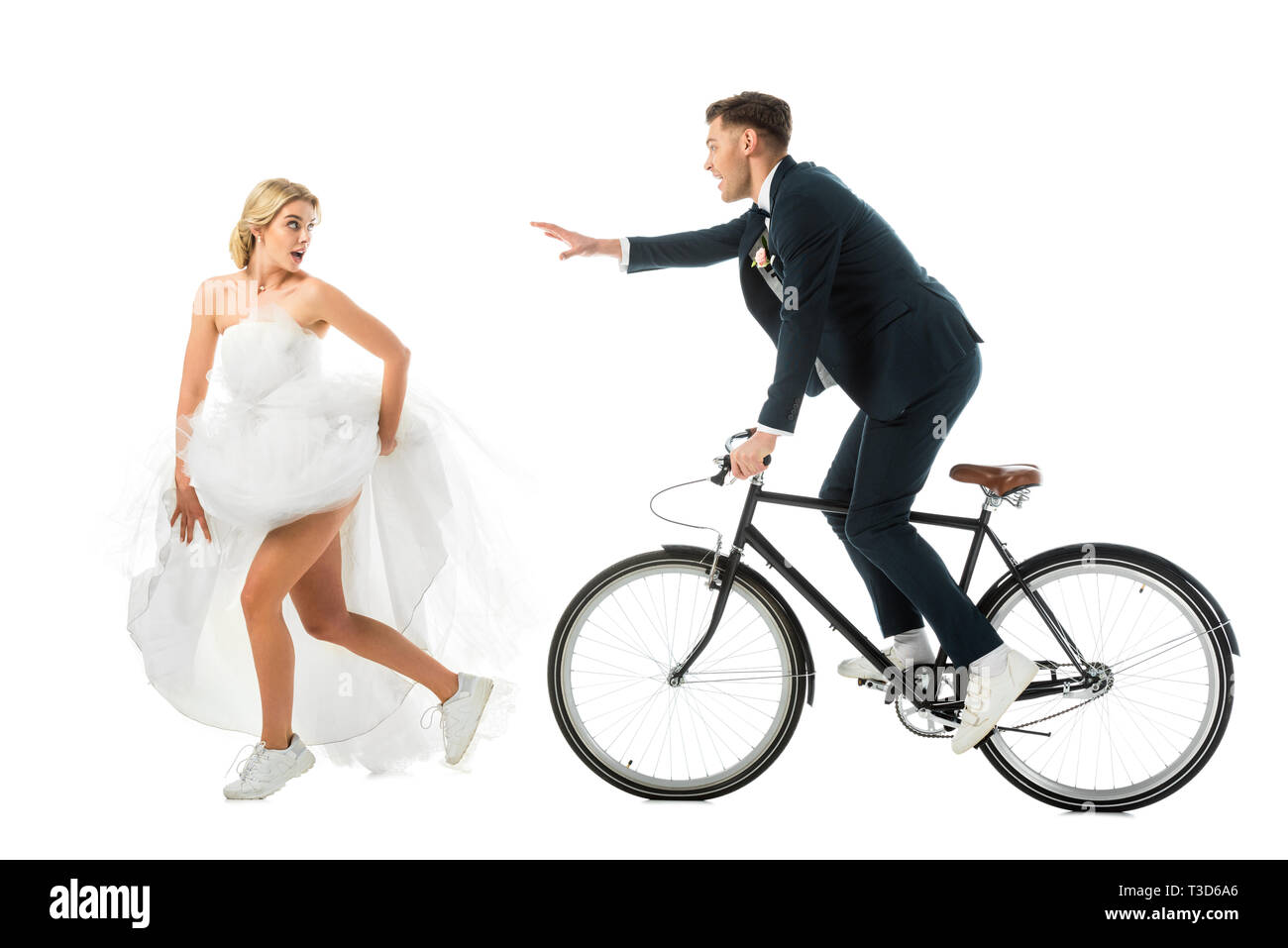 Groom running from bride wedding hi-res stock photography and images ...