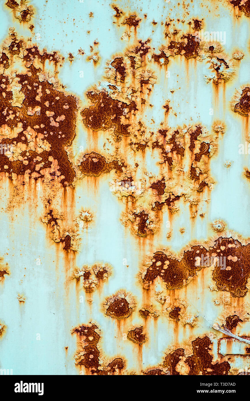 Texture of old rusty metal, painted white which became orange spots ...
