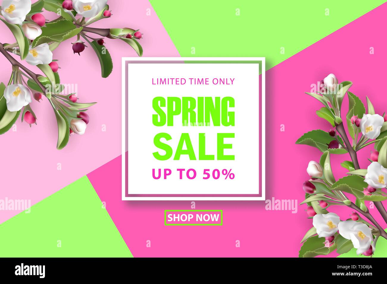 Vector spring sale square banner with sakura Stock Vector Image & Art ...