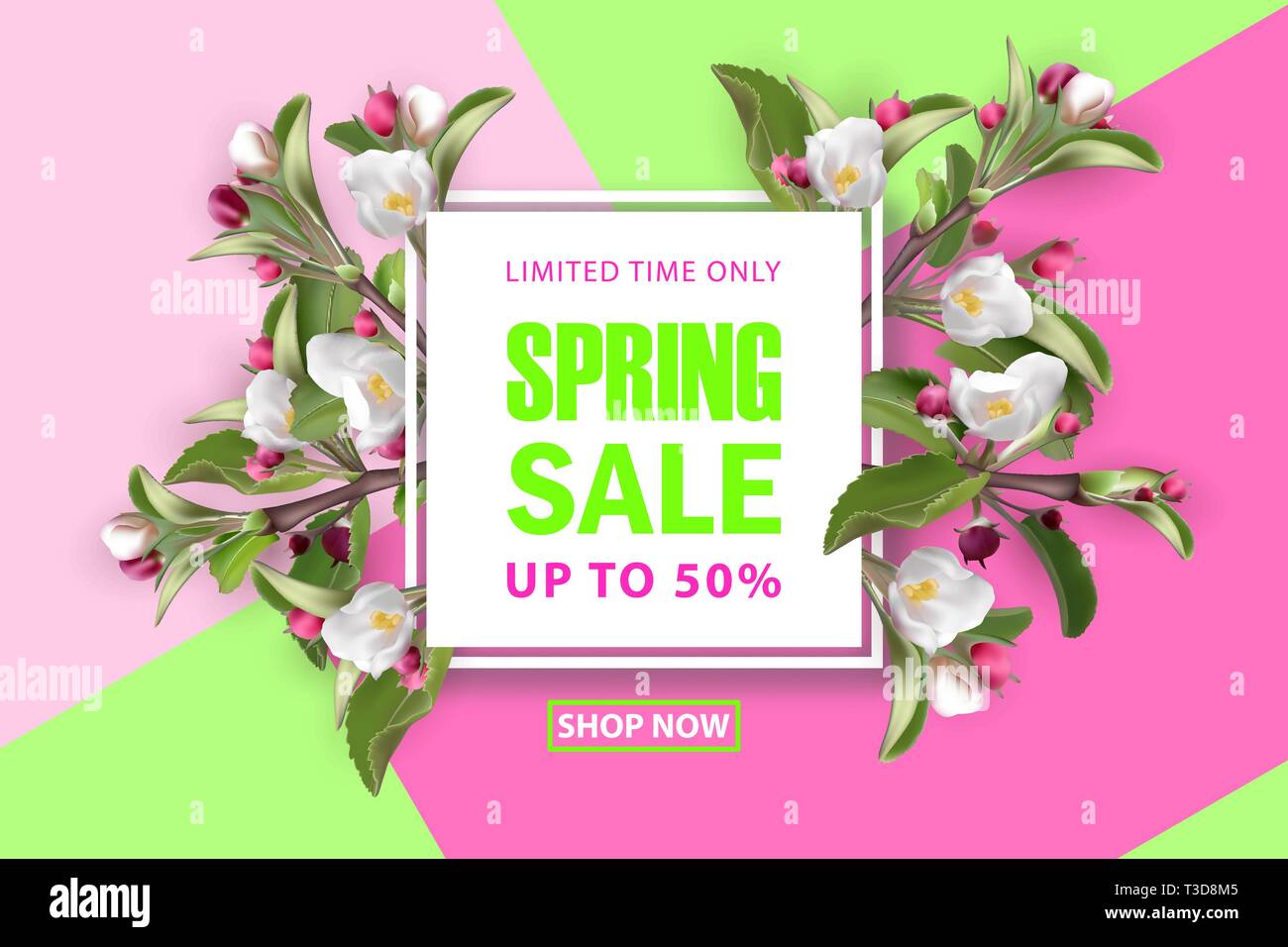 Vector spring sale square banner with sakura Stock Vector Image & Art ...