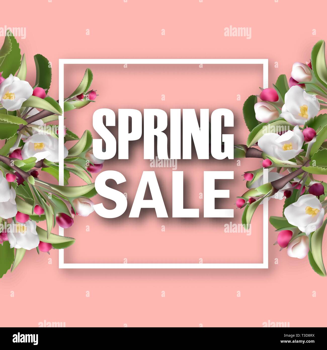 Vector spring sale square banner with sakura Stock Vector Image & Art ...