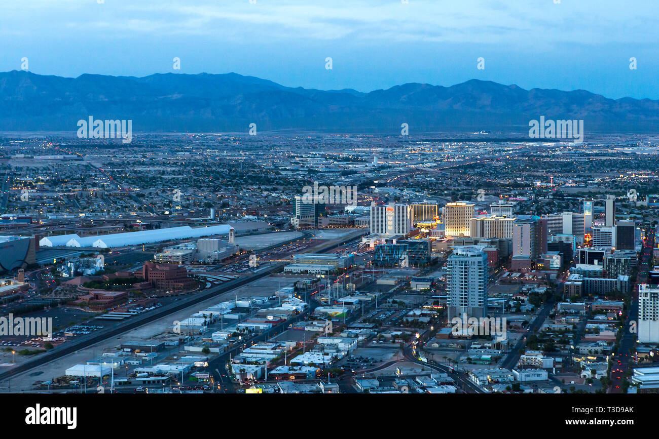LAS VEGAS, NEVADA - APRIL 10, 2015 : aerial view of the city from the ...