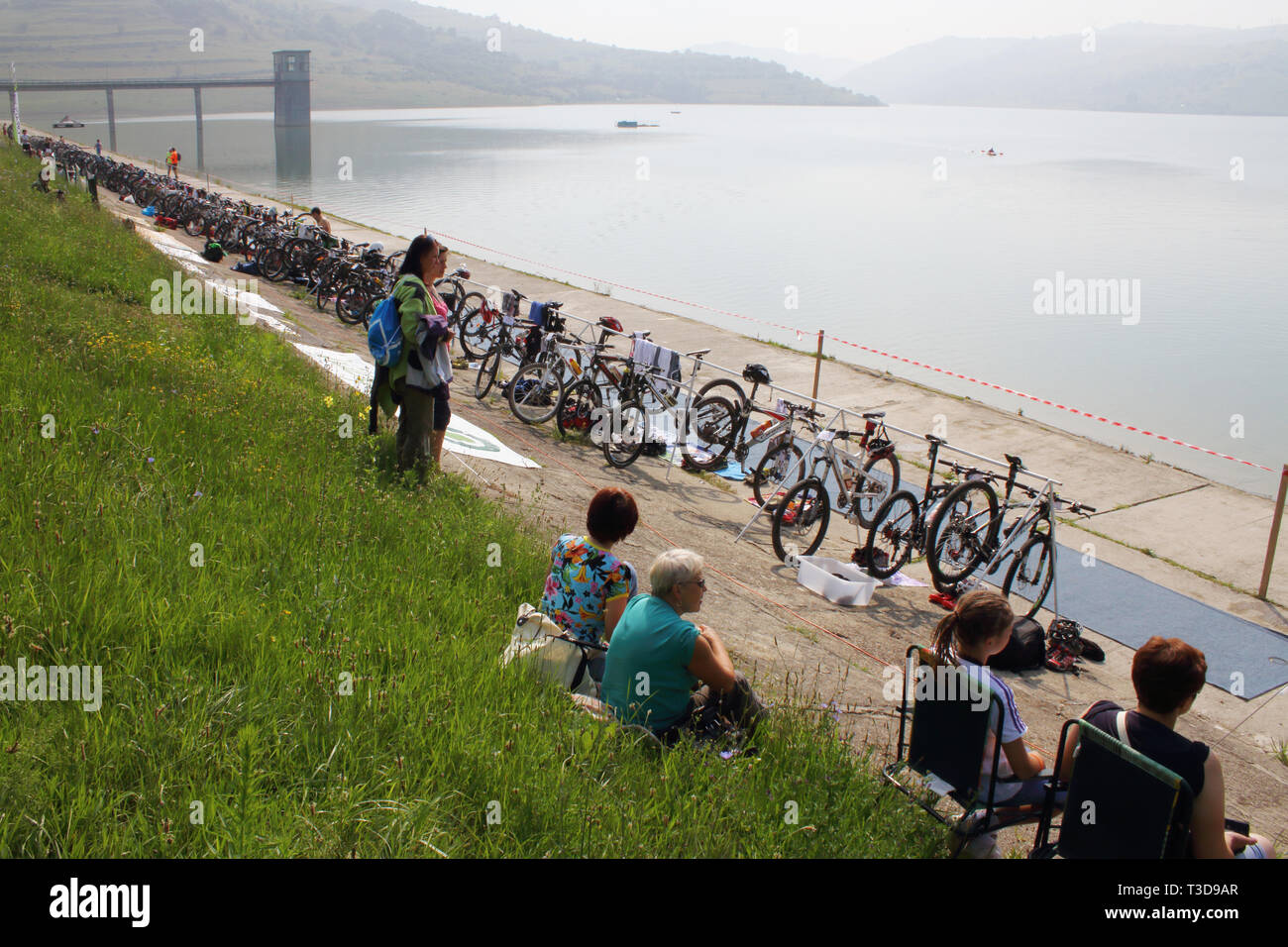 Triathlon competition at Lake Bezid, near Tirgu Mures, Romania Stock ...