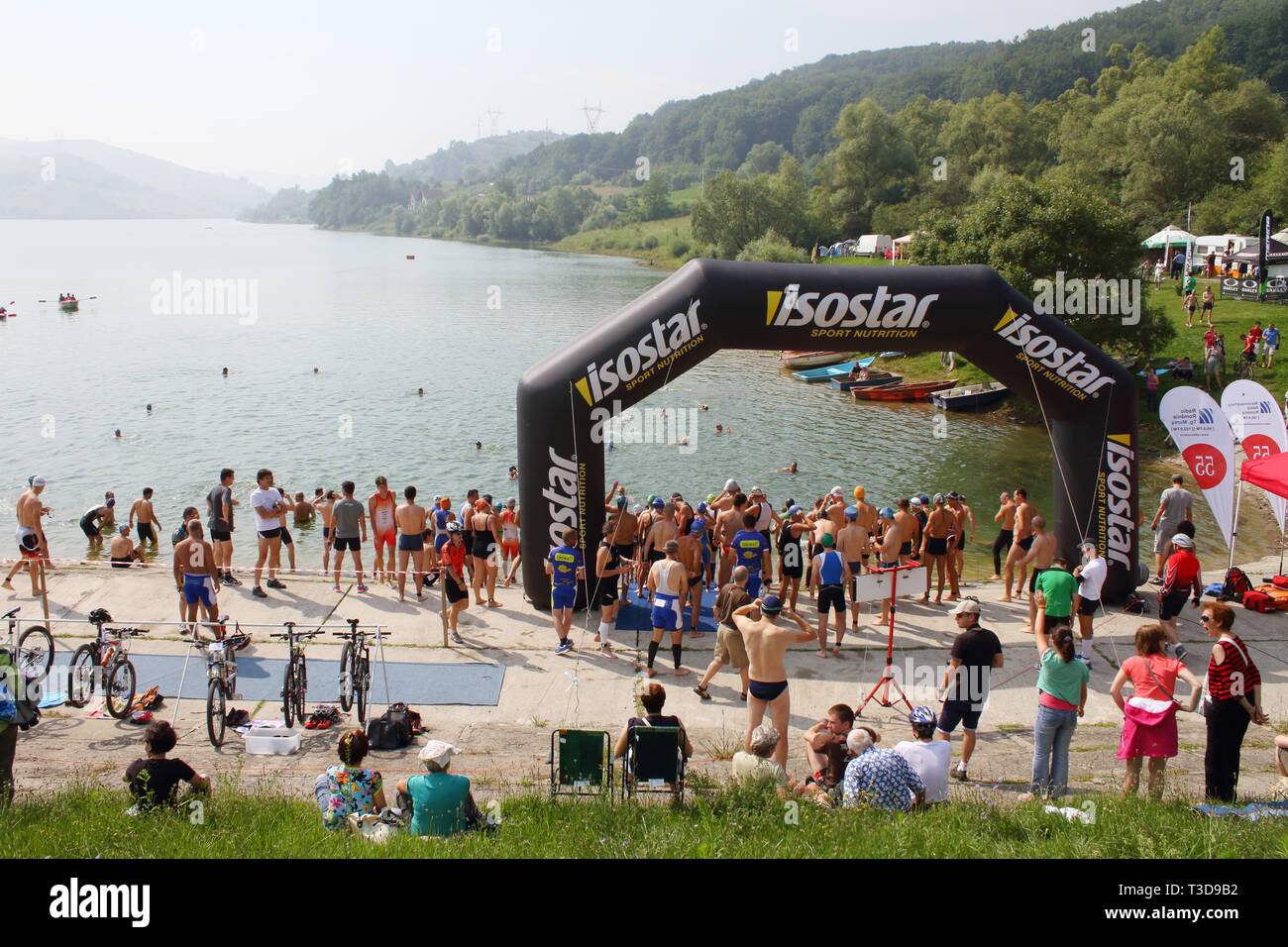 Triathlon competition at Lake Bezid, near Tirgu Mures, Romania Stock ...