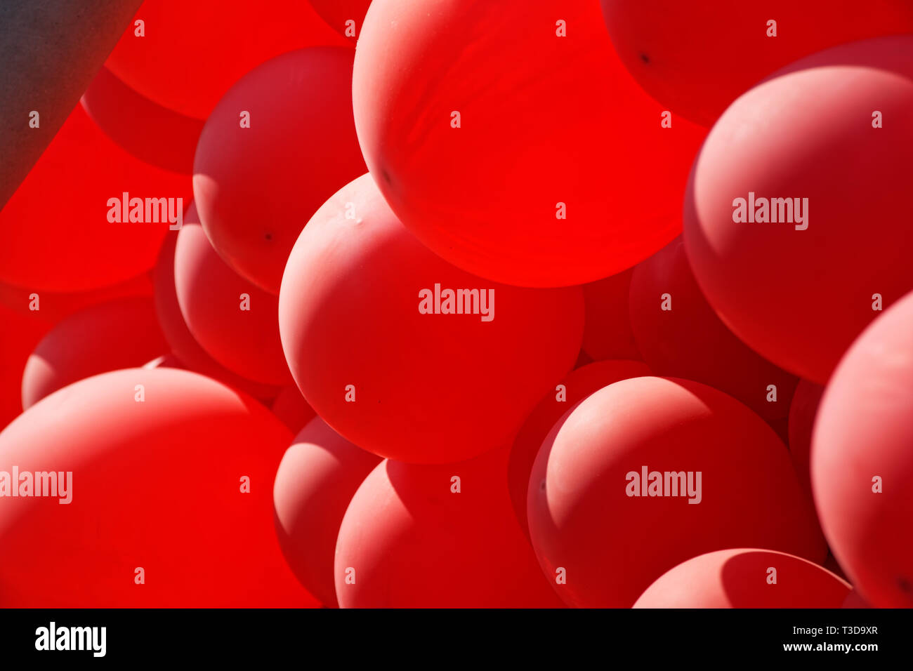 Red helium air balloon with calm blue cloudy sky on background. Peace ...