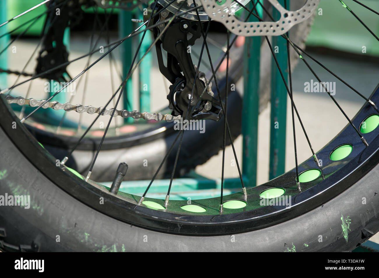 bicycle tires and Bicycle wheel in a row close-up wheel detail, bicycle ...