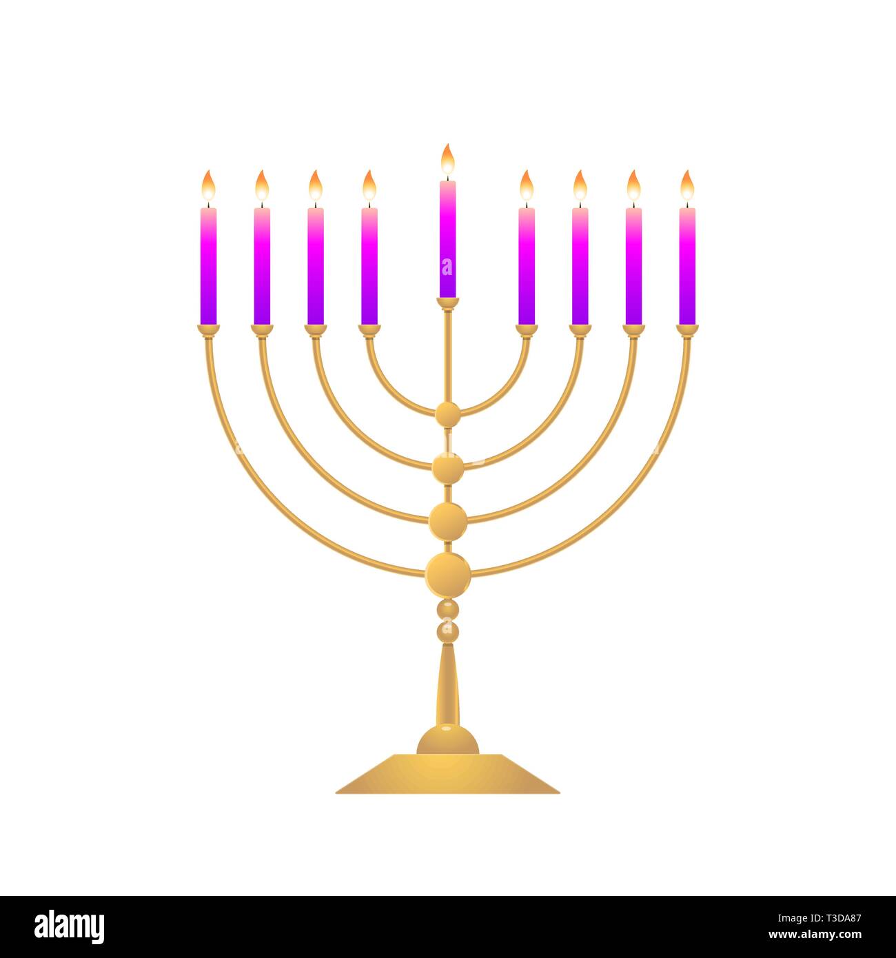 Multicolor Menorah is isolated on the white background it has gold ...