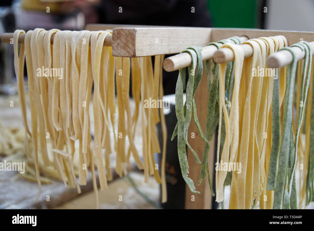 Homemade pasta - Closeup of process of making cooking. Chef make fresh ...