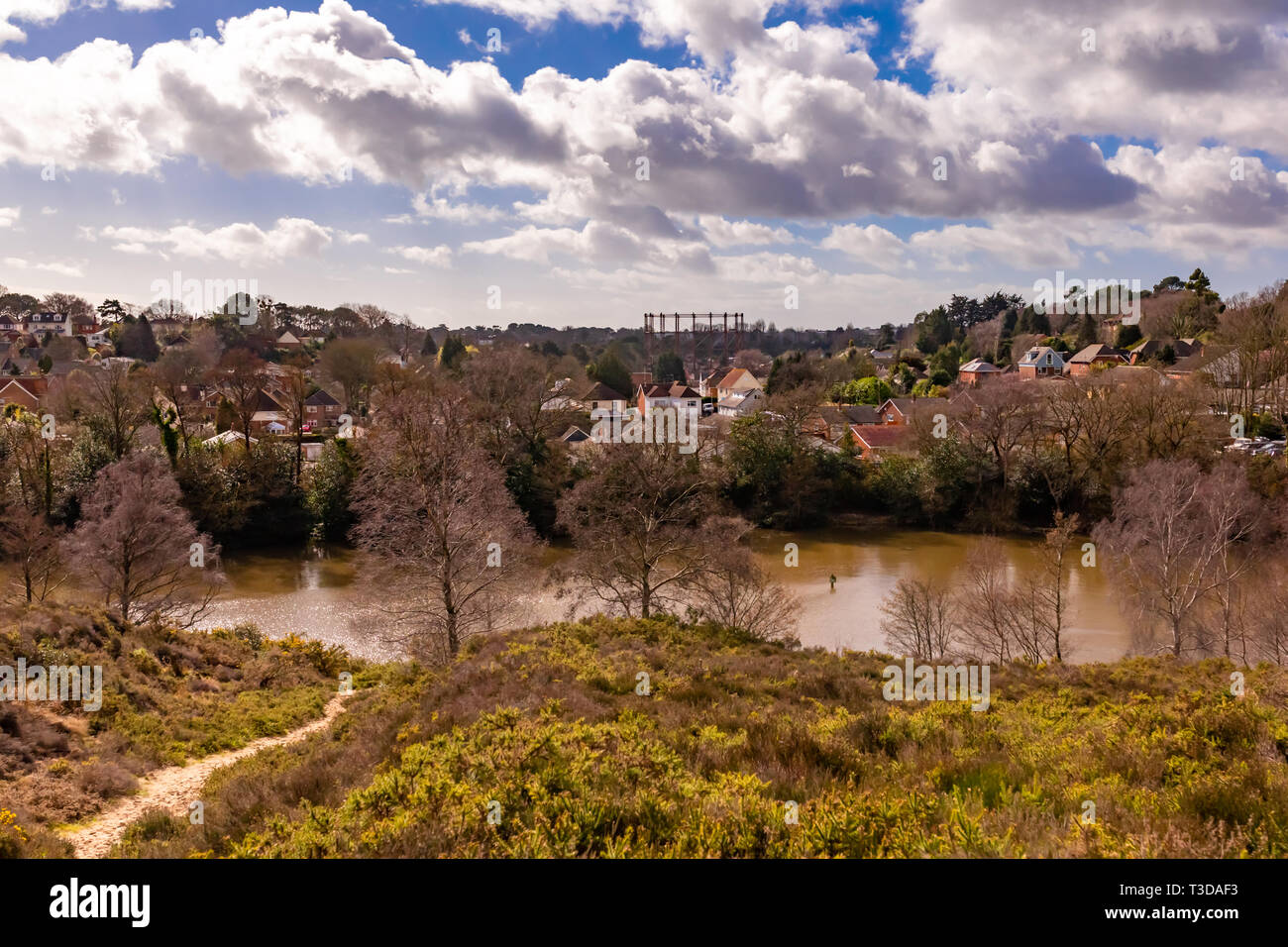 Colour landscape photograph looking down on Alder hills nature reserve ...
