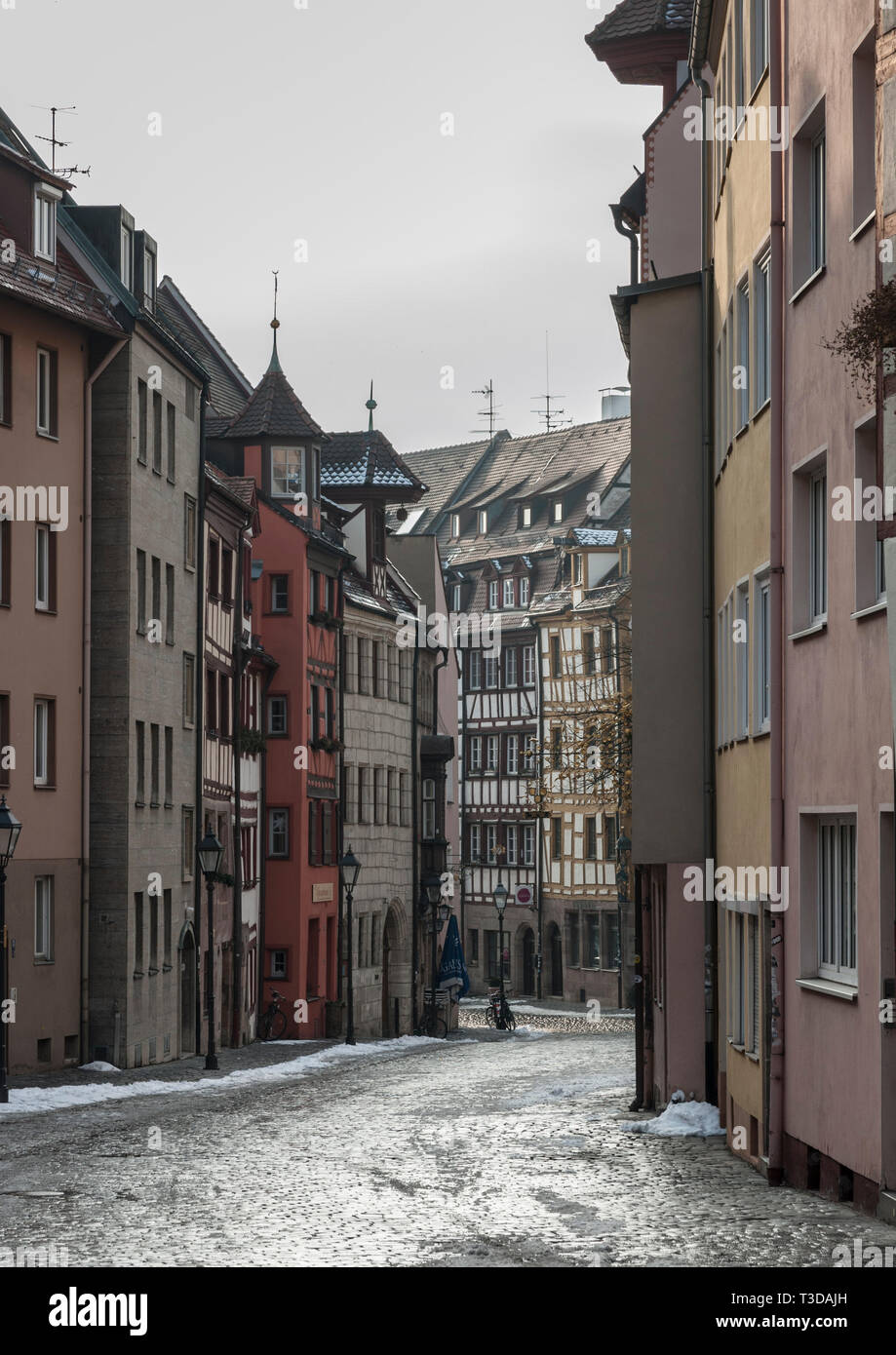 Half-timbered houses in one of the picturesque streets in the ...