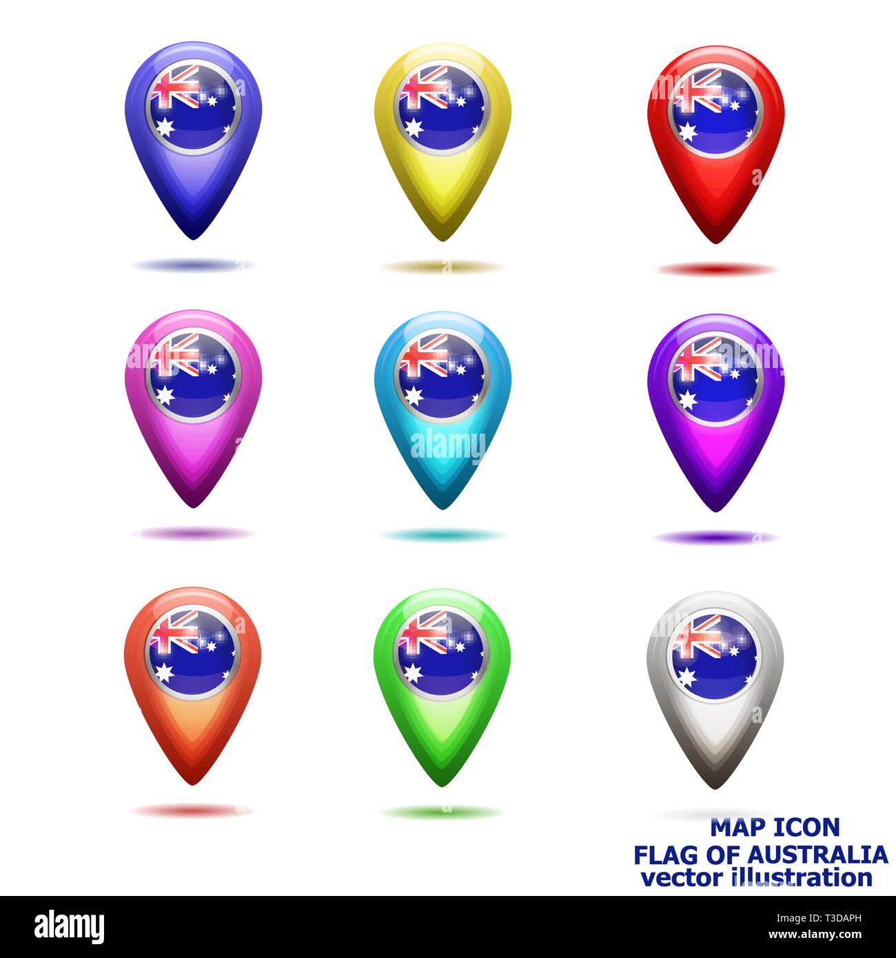 Bright set of icons with map of Australia. Location Icons vector ...