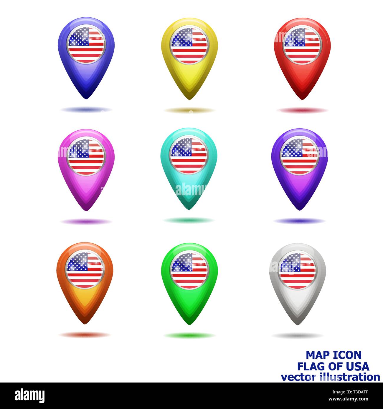 Bright map icons set with map of USA. Location Icon vector. Vector ...