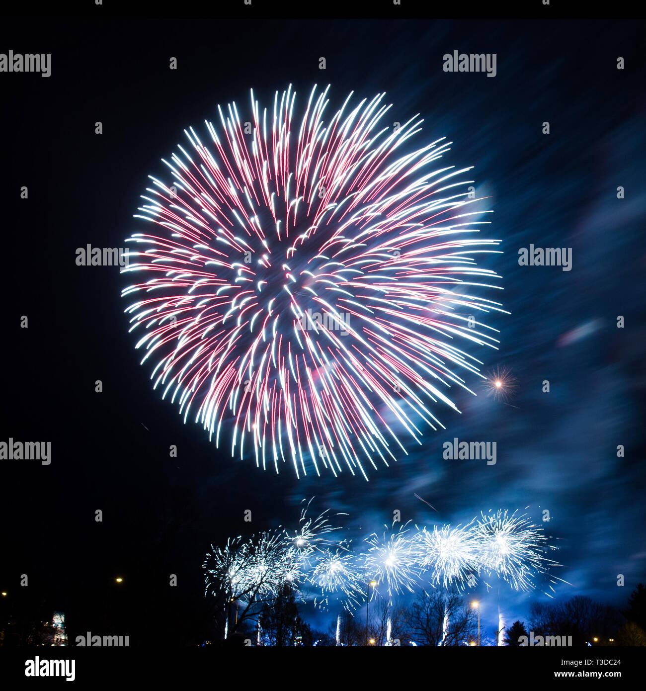 firework on black sky Stock Photo - Alamy