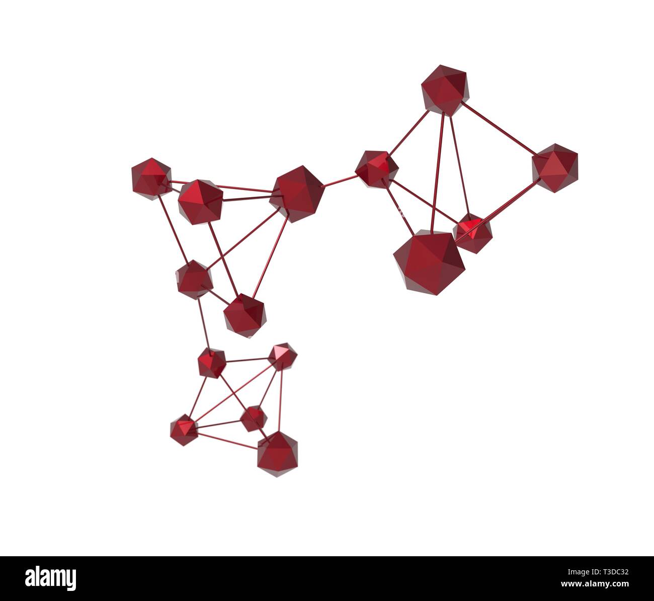 Abstract ruby color platonic molecular lattice isolated on white ...