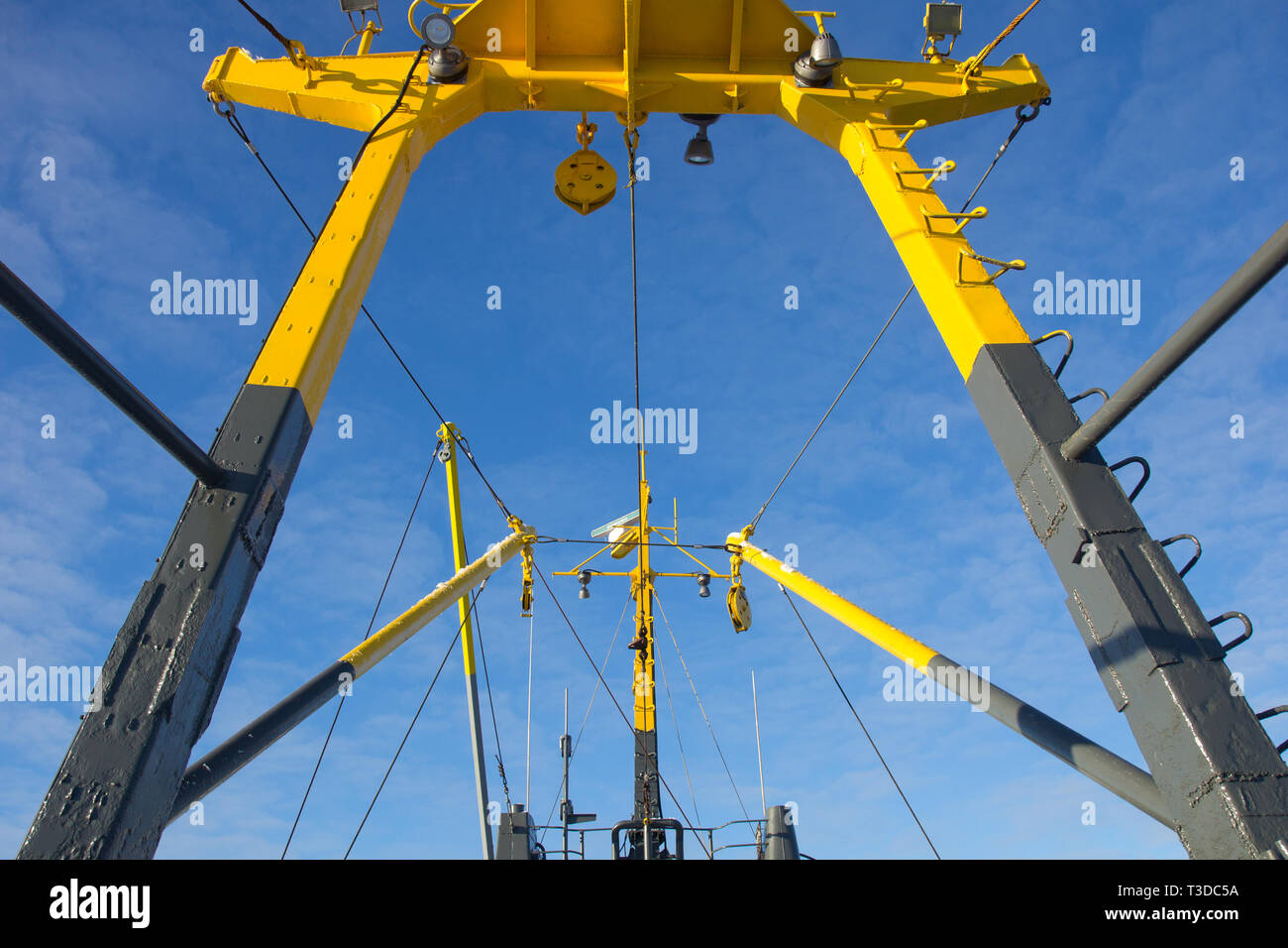 fishing ship trawl system Stock Photo - Alamy