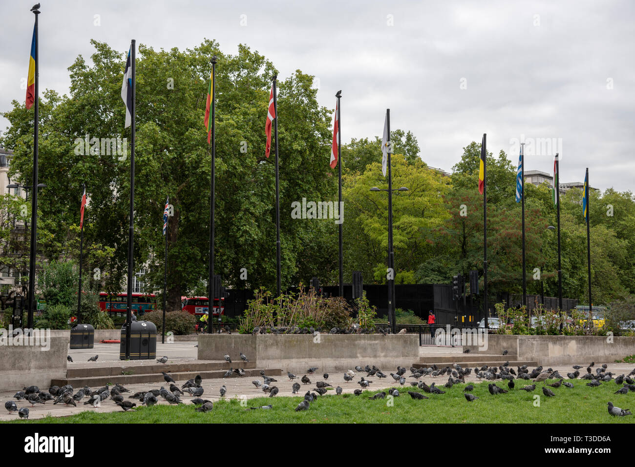 London, United Kingdom - August 28, 2018: Countries flags in Marble ...