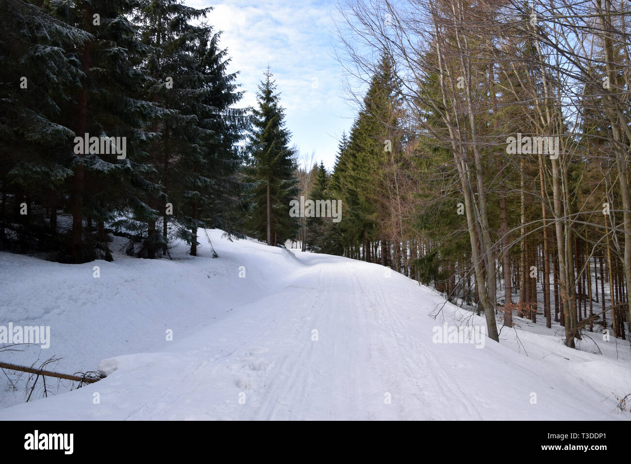 Snow mountain path. Mountain winter track. Winter landscape Stock Photo ...