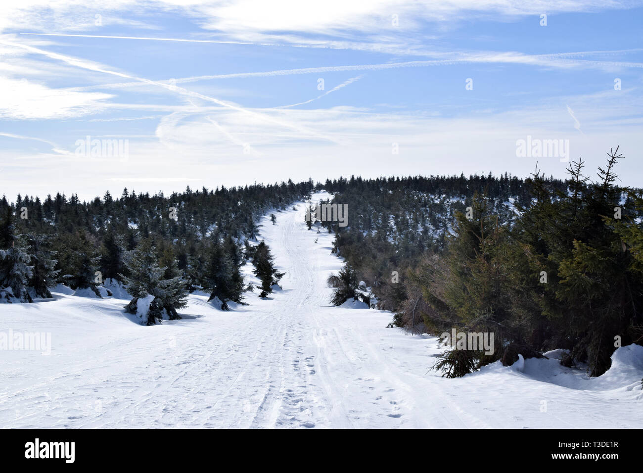 Snow mountain path. Mountain winter track. Winter landscape Stock Photo ...