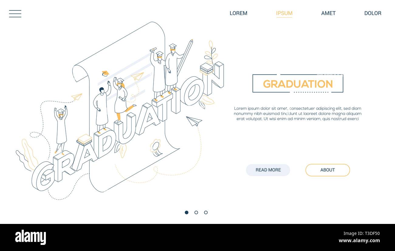 Graduation concept - line design style isometric web banner Stock ...