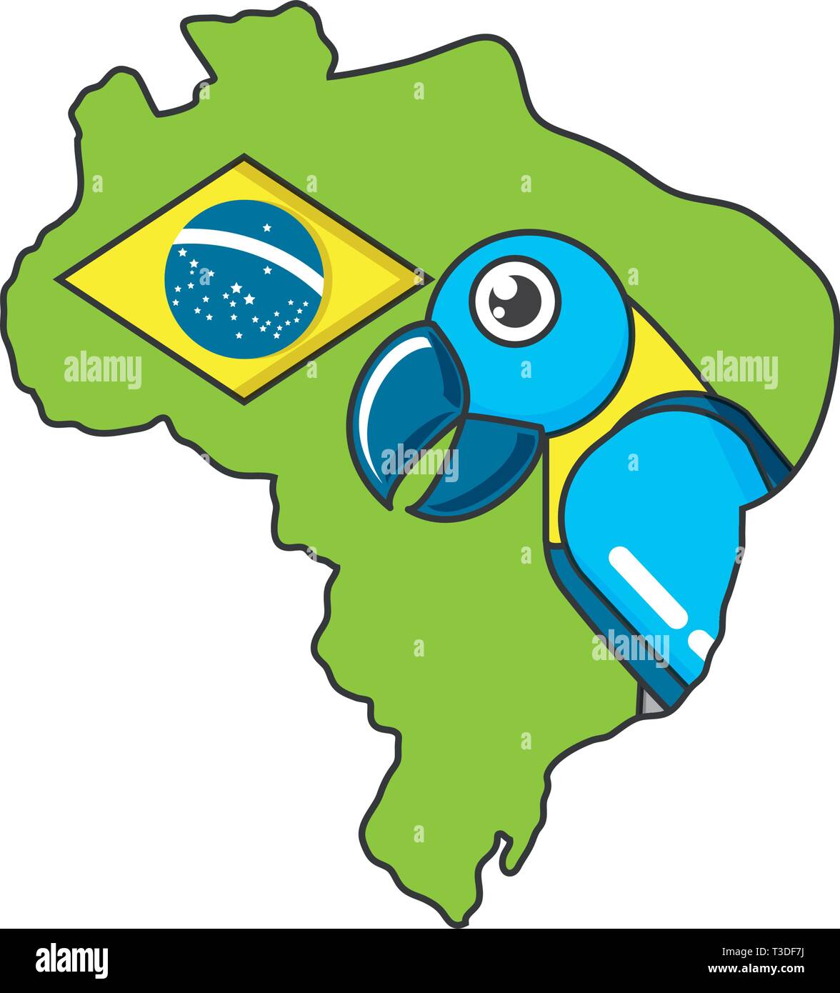 parrot bird animal with map of brazil vector illustration design Stock ...