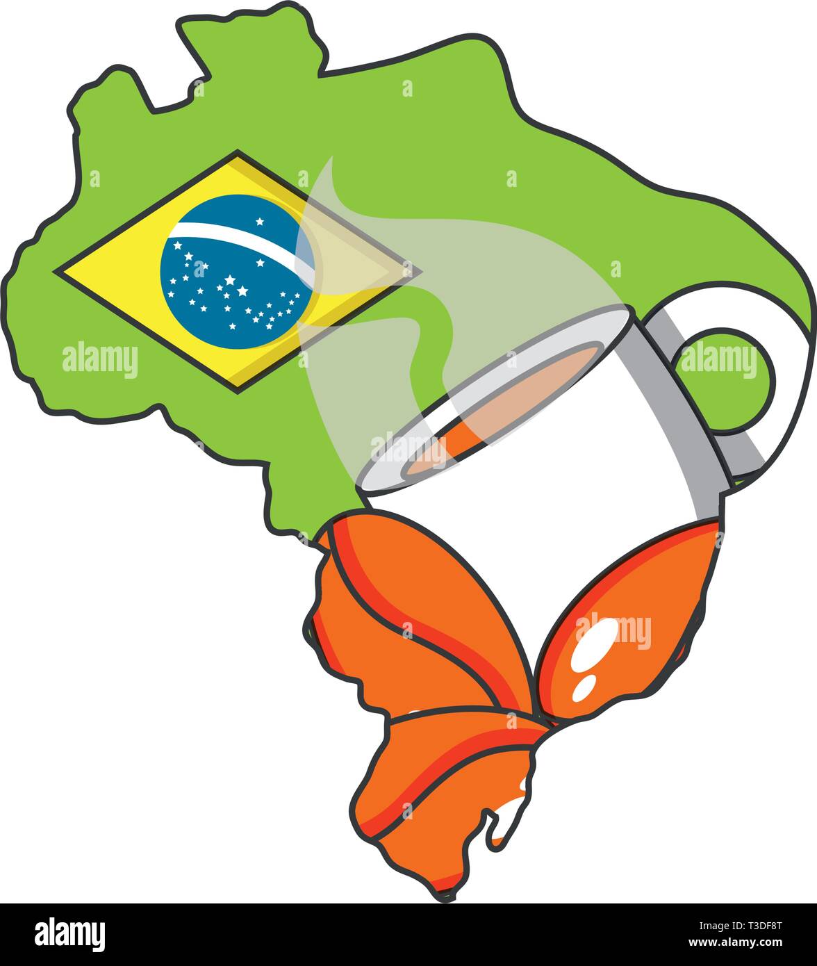 cup coffee with grains and and map of brazil vector illustration design ...