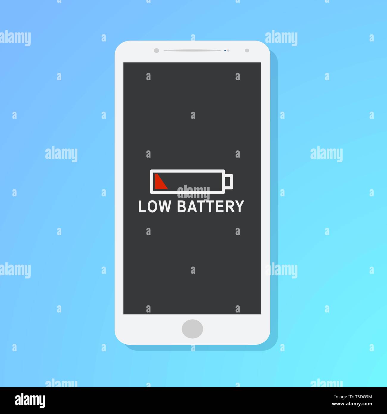 smartphone screen with low battery icon, orange background, vector ...