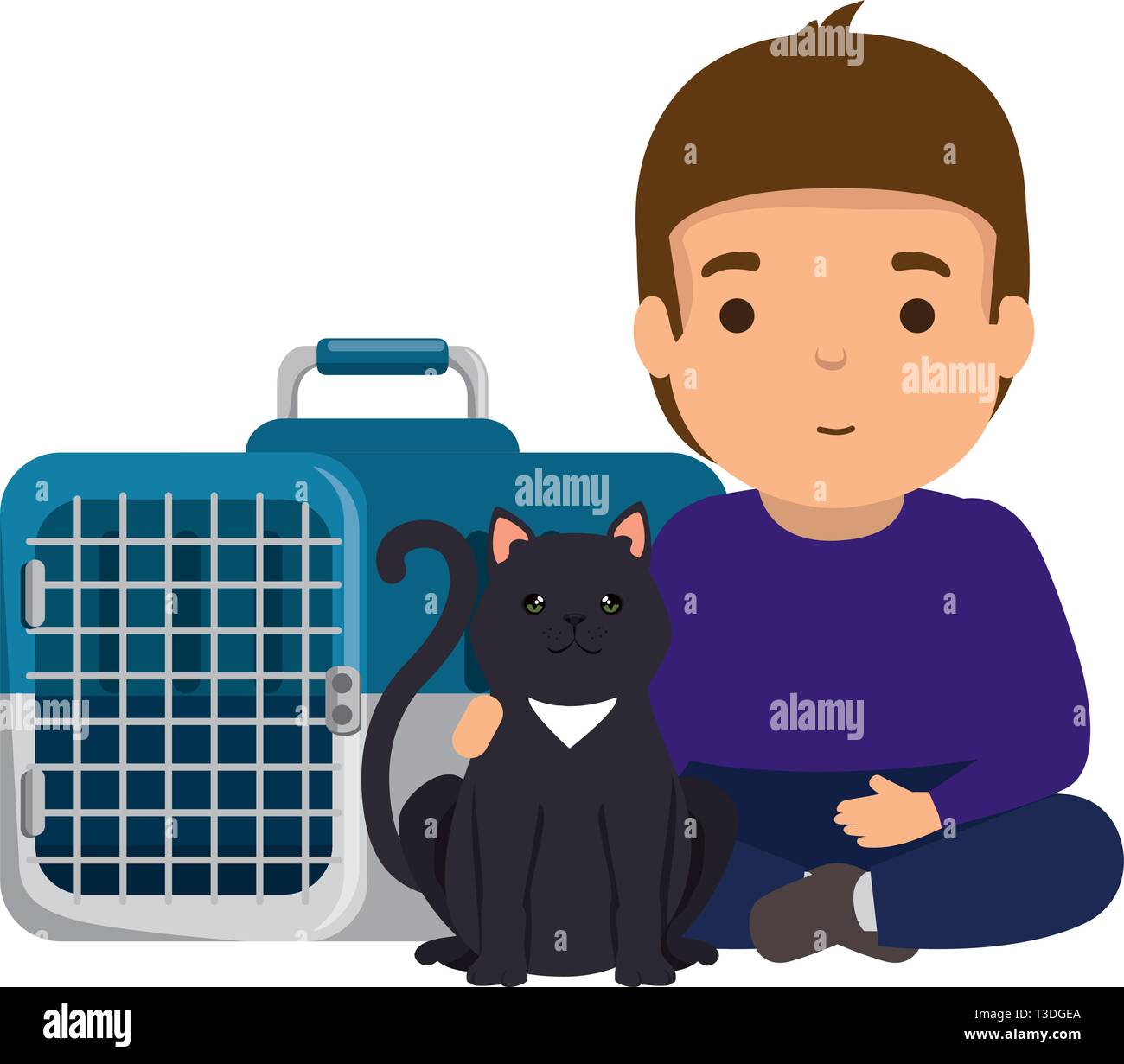 cute little boy with kitty in transport box Stock Vector Image & Art ...