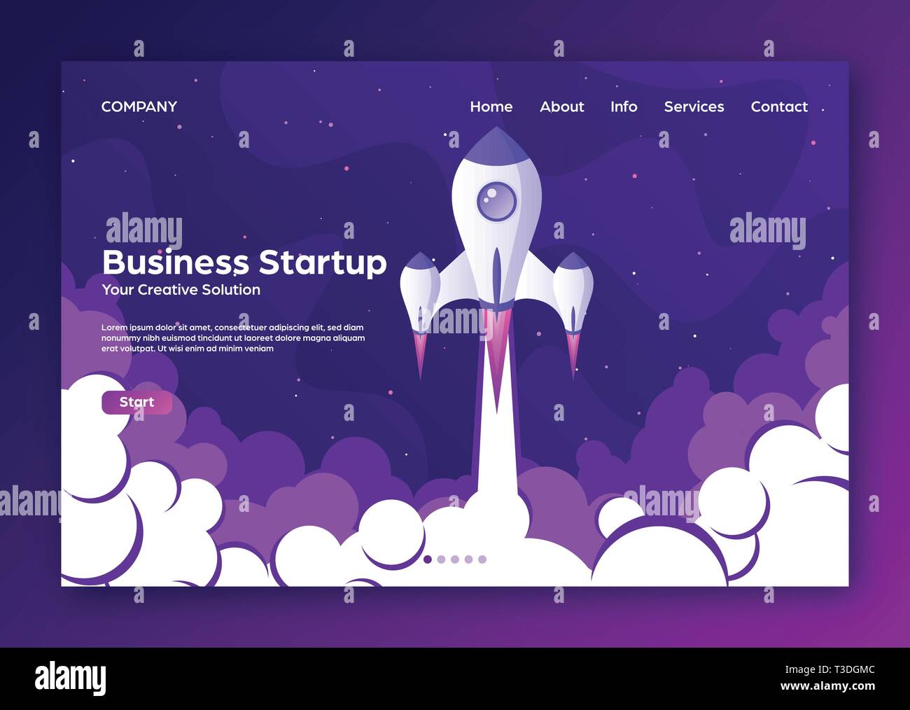 Website landing home page with rocket. Business project startup and ...