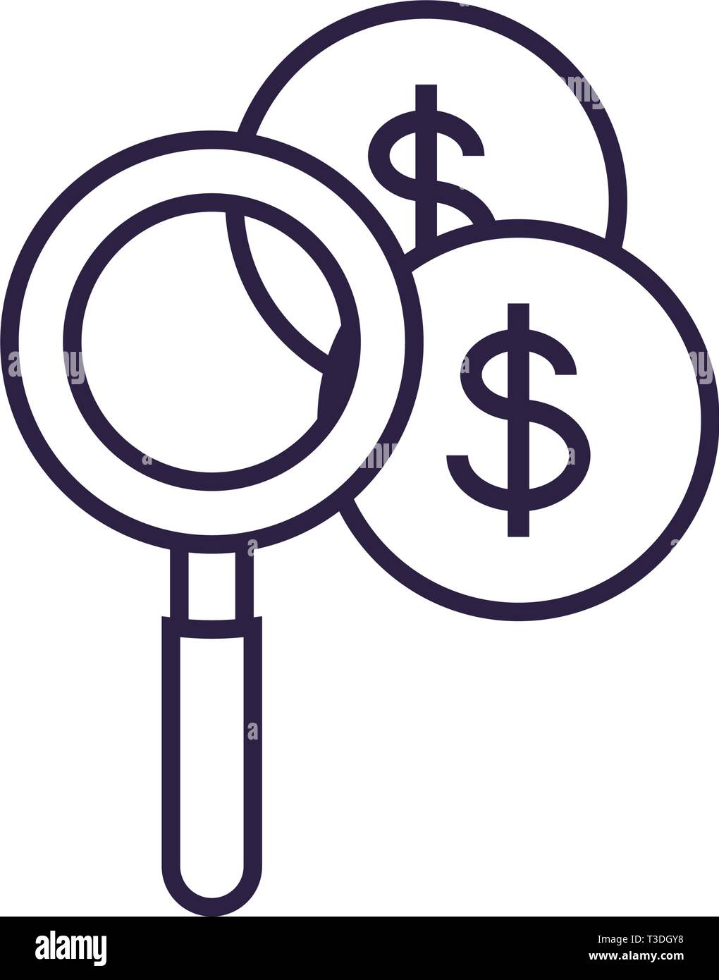 magnifying glass with coins vector illustration design Stock Vector ...
