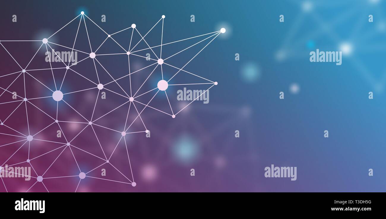 Abstract futuristic crypto blockchain. White dots and shapes in ...