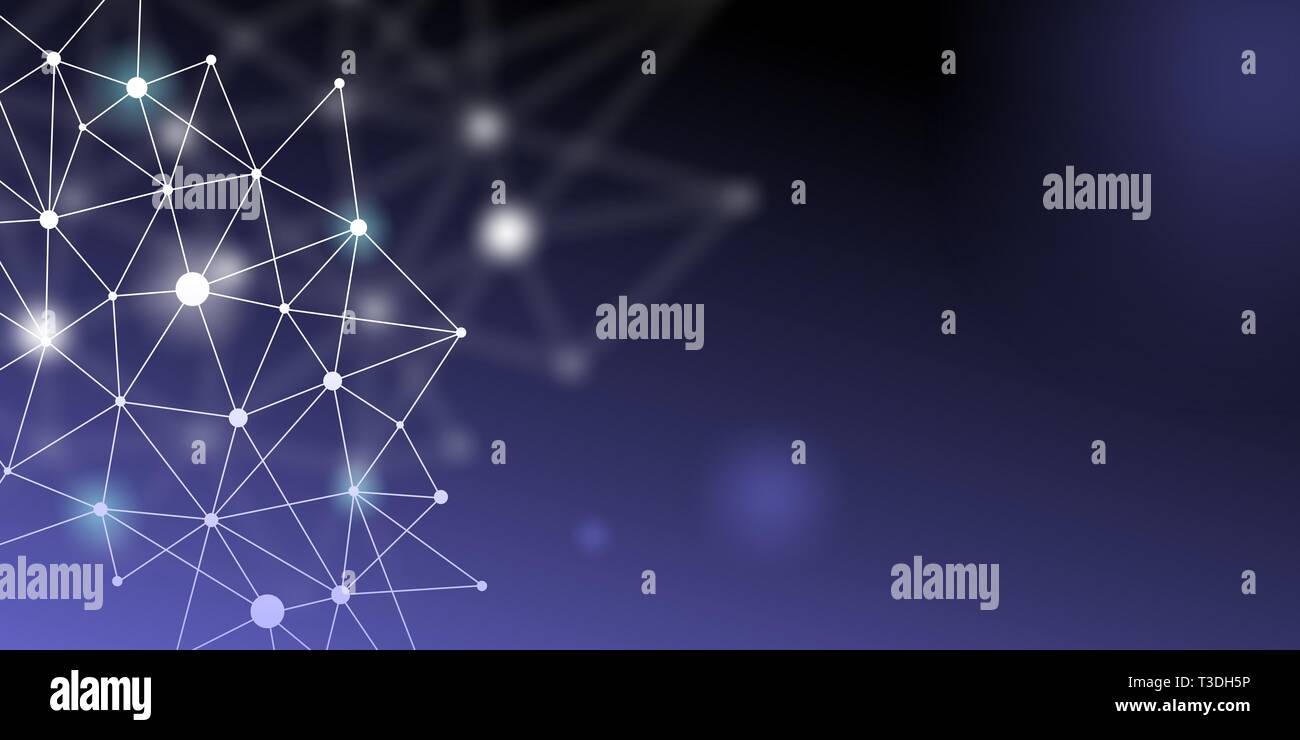 Abstract futuristic crypto blockchain. White dots and shapes in ...