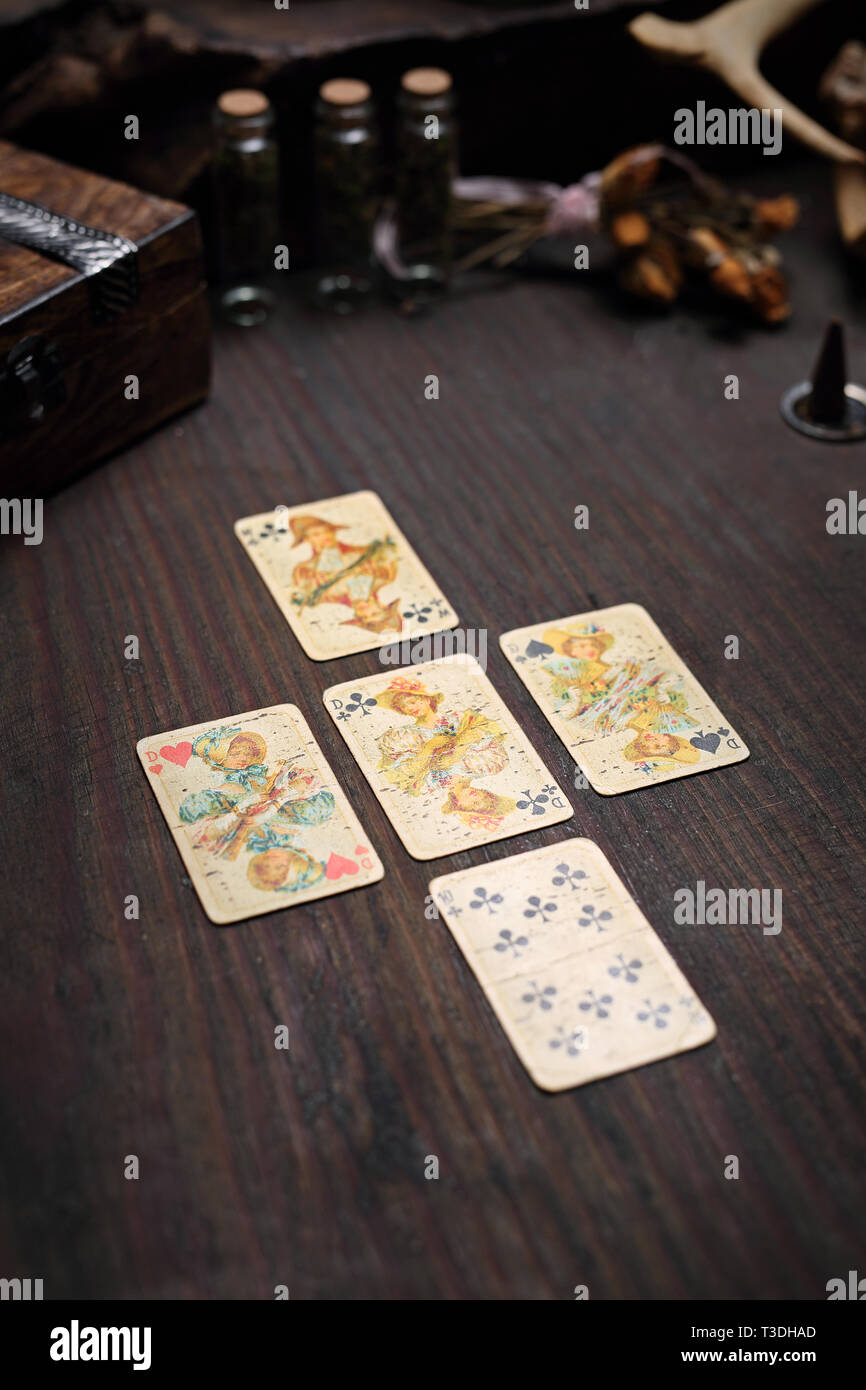 Solitaire and prediction. The fairy spreads the cards. The clairvoy ...
