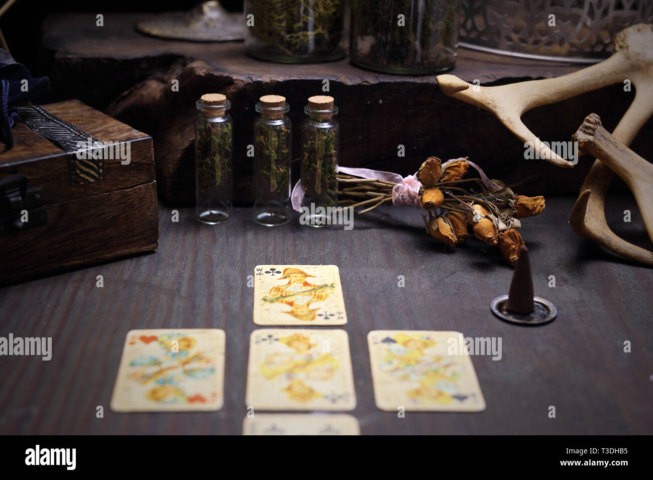 White magic. Solitaire and prediction. The fairy spreads the cards. The ...